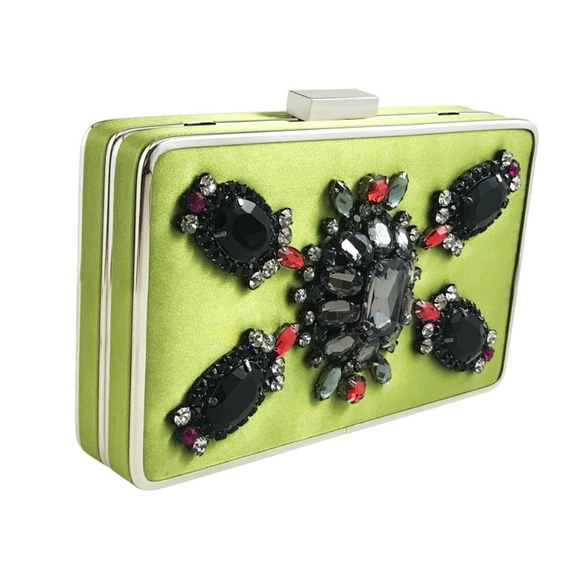 Inzi | Bags | Inzi Crystals Clutch Lime Green Satin Women Purse | Poshmark